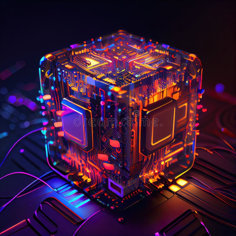 3D Render of Quantum Computer Light Up with Neon Vires Stock ...