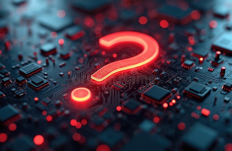 3D Render of Question Mark on Circuit Board. Abstract Tech Backdrop ...