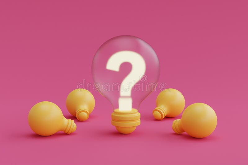 3d Render Question Marks with Light Bulbs on Pink Background.Question ...