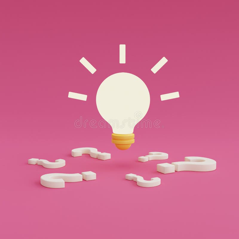 3d Render Question Marks with Light Bulbs on Pink Background.Question ...