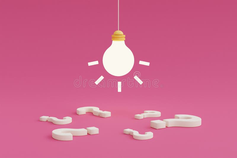 3d Render Question Marks with Light Bulbs on Pink Background.Question ...
