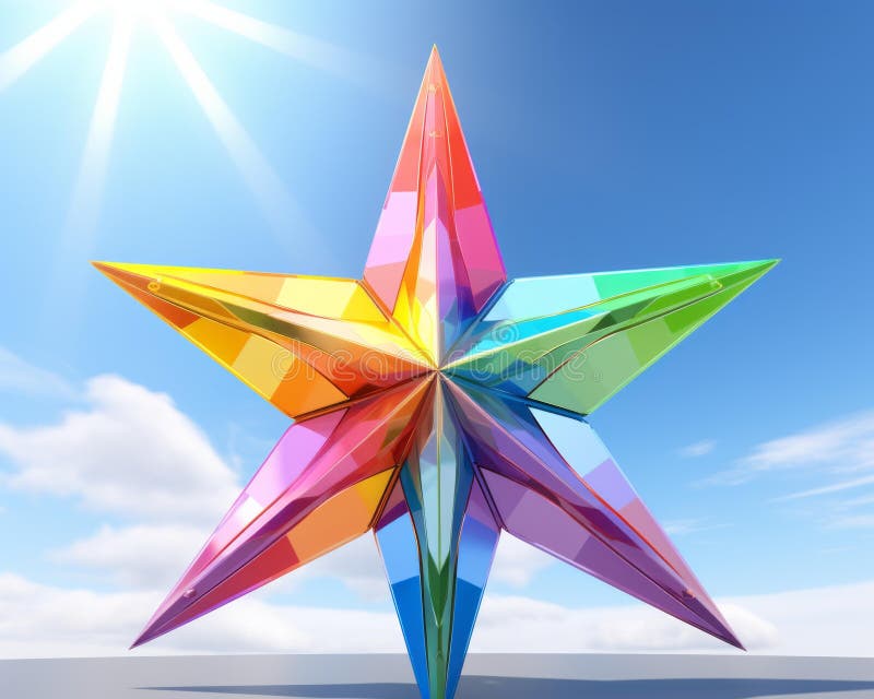 3d Render of a Rainbow Colored Star on Top of a Blue Sky Stock ...