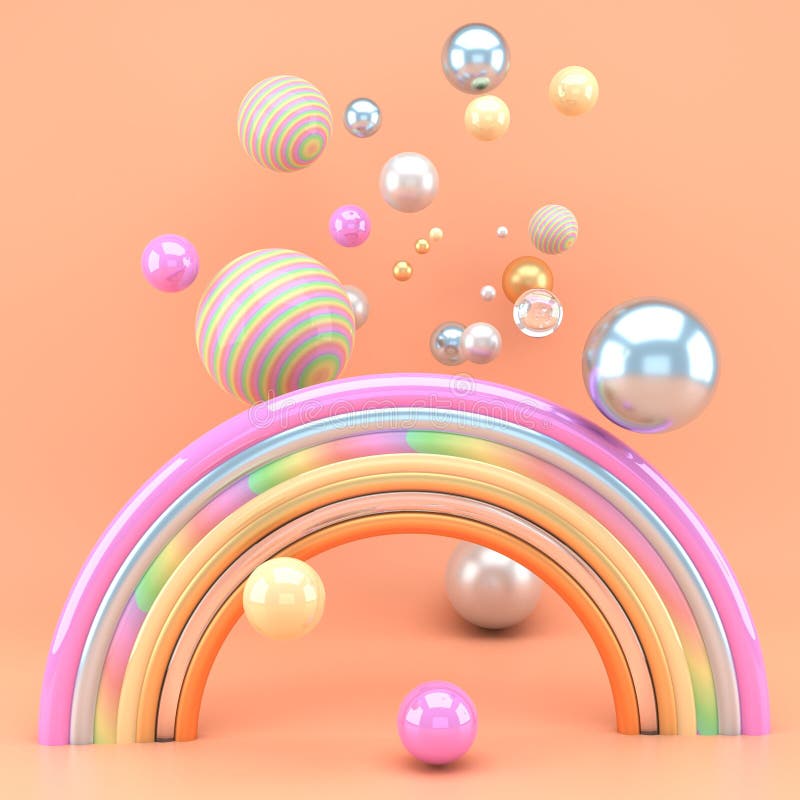 3d Render of a Rainbow with Colorful Balls Stock Illustration ...