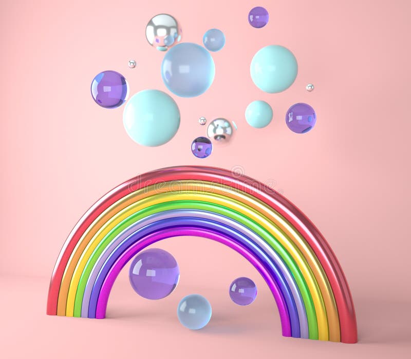 3d Render of a Rainbow with Colorful Balls Stock Illustration ...