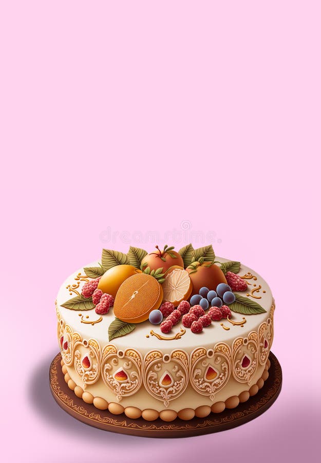 3D Render, Realistic Beautiful Cake Decorated Stock Illustration ...