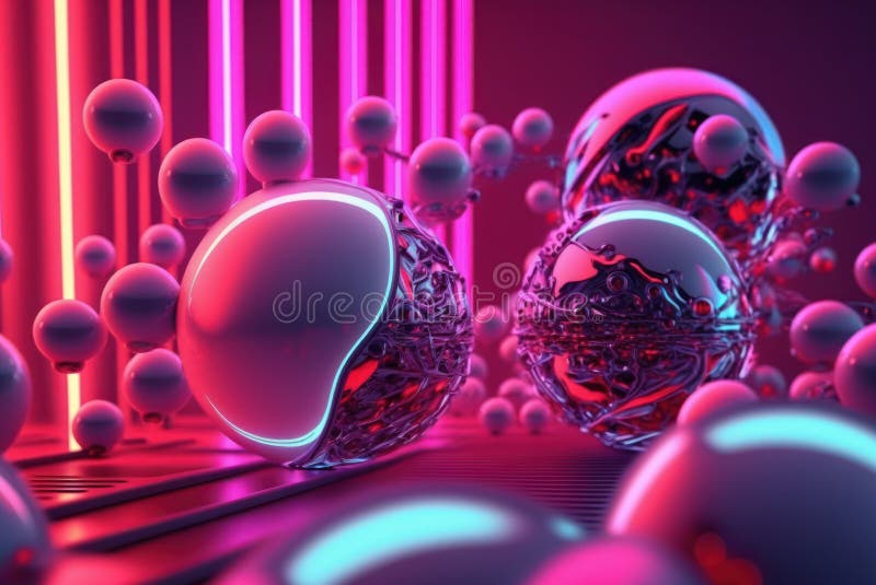 3D Render Realistic Neon Lights Lines and Bubbles Background Vector ...