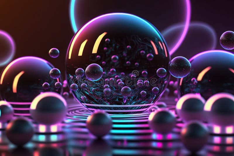 3D Render Realistic Neon Lights Lines and Bubbles Background Vector ...