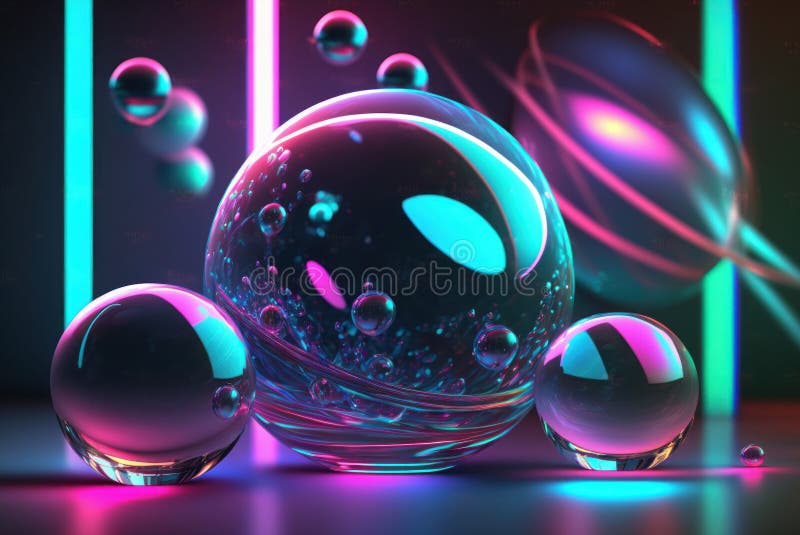 3D Render Realistic Neon Lights Lines and Bubbles Background Vector ...
