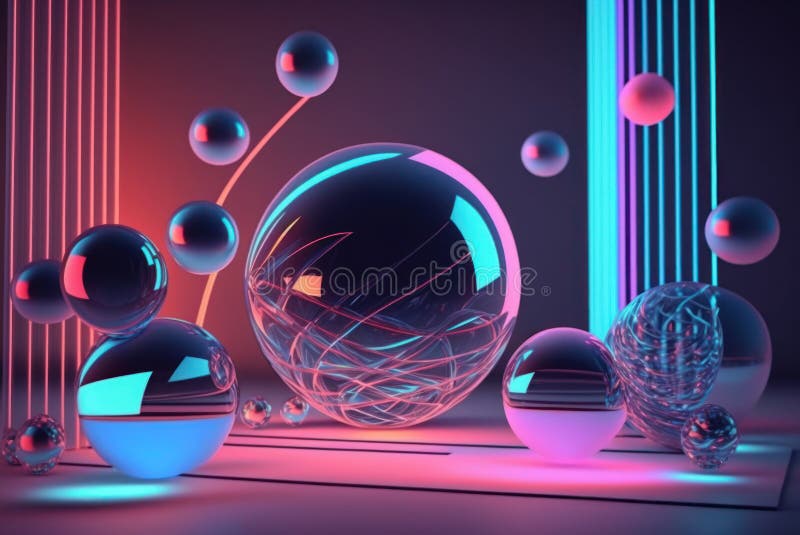 3D Render Realistic Neon Lights Lines and Bubbles Background Vector ...