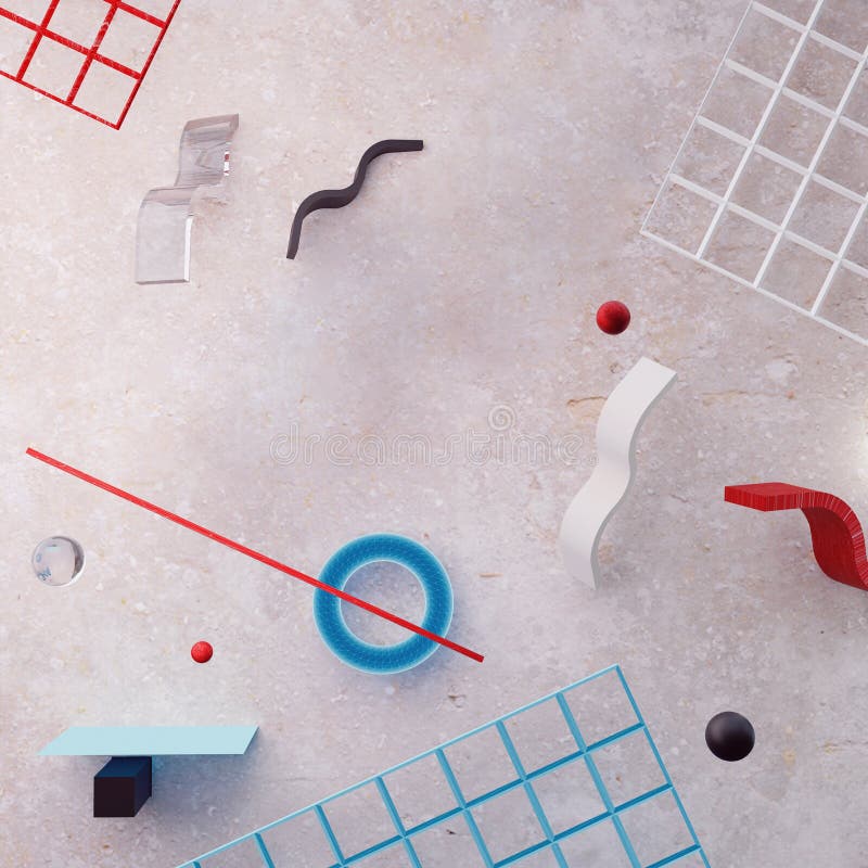 3d Render Realistic Primitives Composition. Flying Shapes on a Light ...