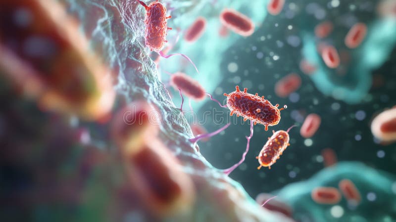 3D Render of Red Bacteria Inside the Human Body, Micro Biology Stock ...
