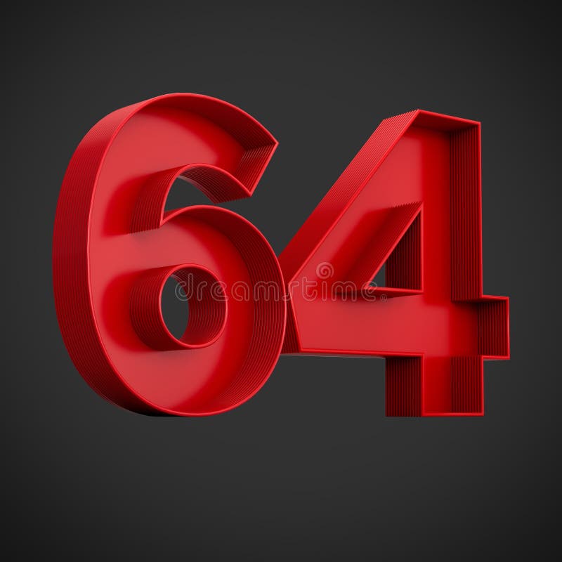 3D Render of Red Block Digits of the Number 64 on a Black Background ...