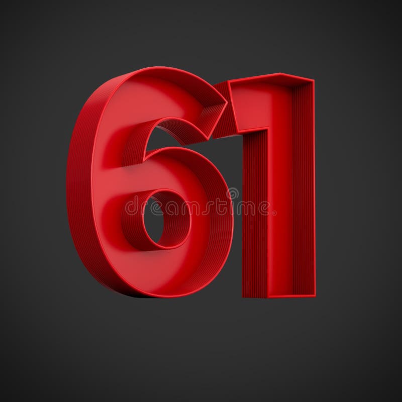3D Render of Red Block Digits of the Number 61 on a Black Background ...
