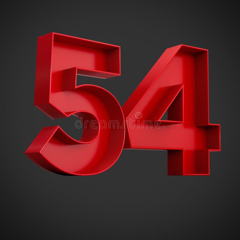 3D Render of Red Block Digits of the Number 54 on a Black Background ...