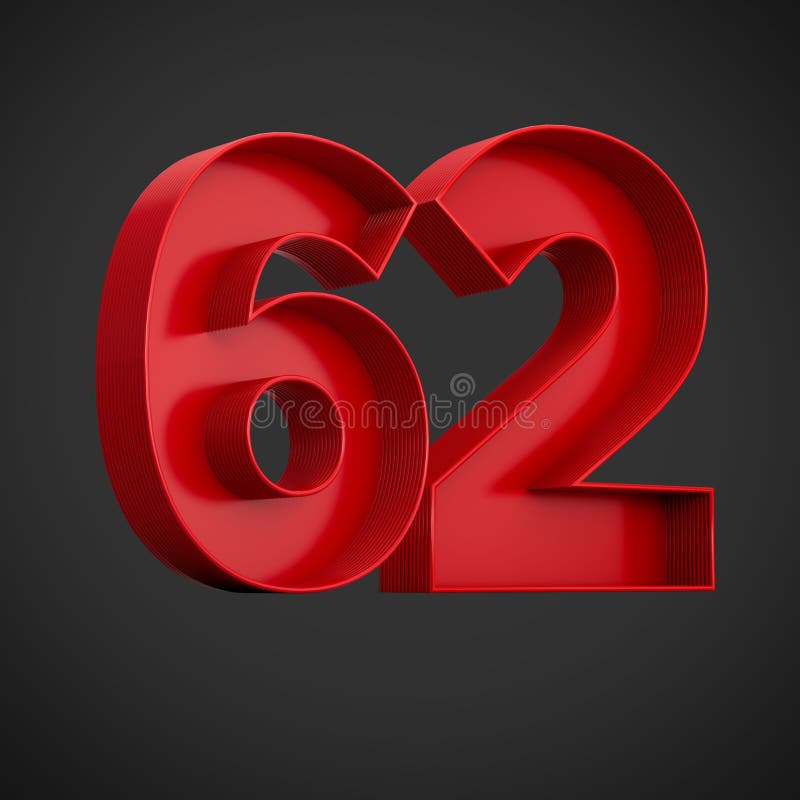 3D Render of Red Block Digits of the Number 62 on a Black Background ...