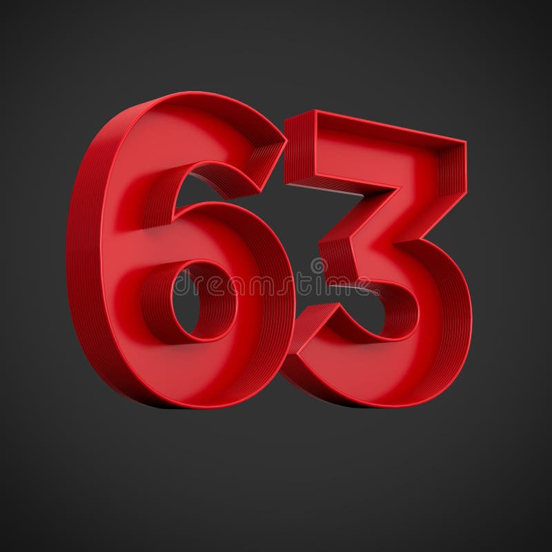 3D Render of Red Block Digits of the Number 63 on a Black Background ...