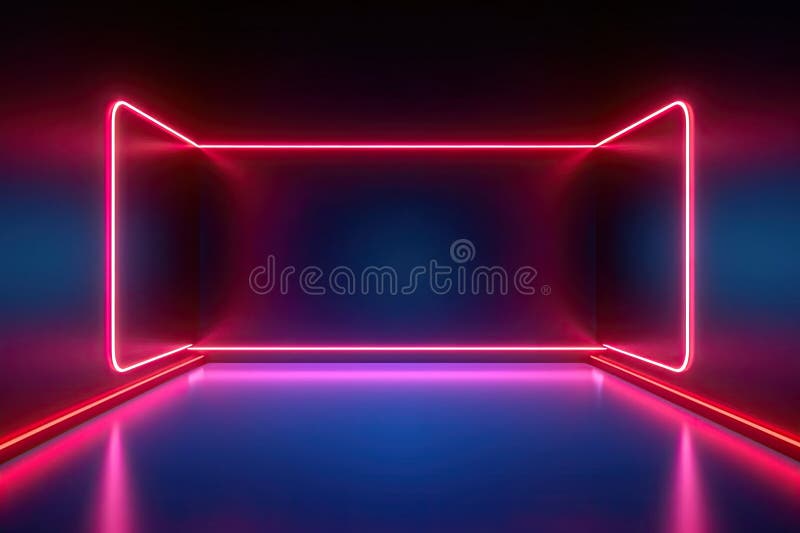 3d Render, Red Blue Neon Light, Glowing Lines, Blank Horizontal Screen ...