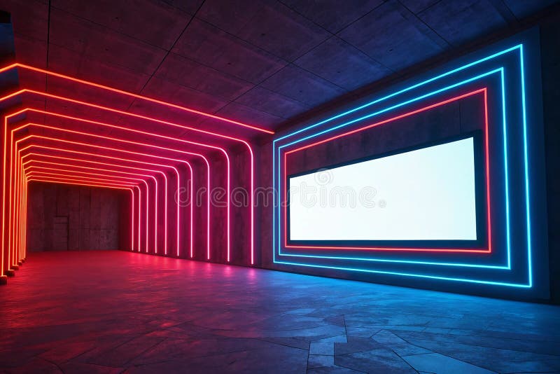 3d Render of Red Blue Neon Light, Glowing Lines, Blank Horizontal ...