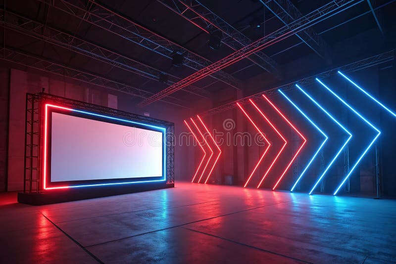 3d Render of Red Blue Neon Light, Glowing Lines, Blank Horizontal ...
