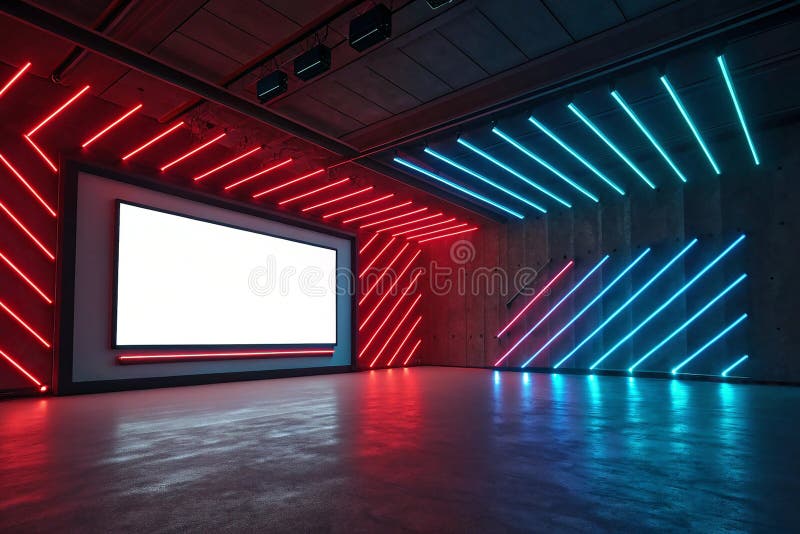 3d Render of Red Blue Neon Light, Glowing Lines, Blank Horizontal ...