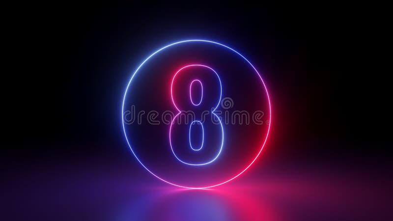 3d Render, Red Blue Neon Number Eight Inside the Linear Round Frame ...