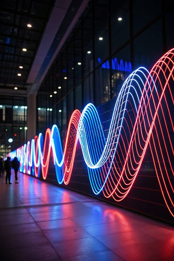 3D Render of Red and Blue Wavy Neon Lines - Electronic Music Virtual ...
