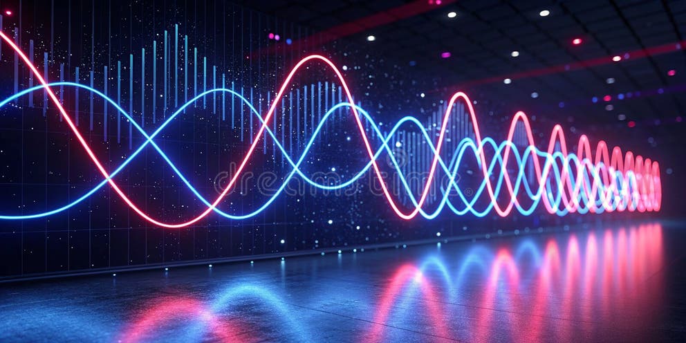 3D Render of Red and Blue Wavy Neon Lines - Electronic Music Virtual ...