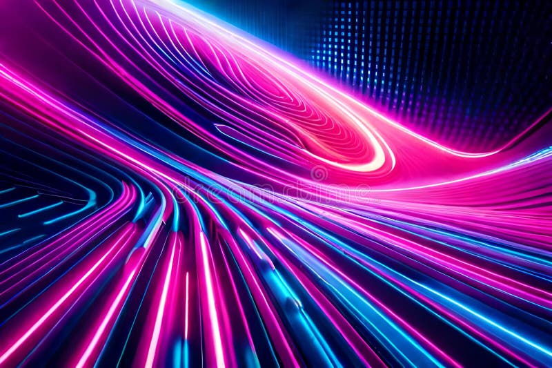 3d Render, Red Blue Wavy Neon Lines, Electronic Music Virtual Equalizer ...