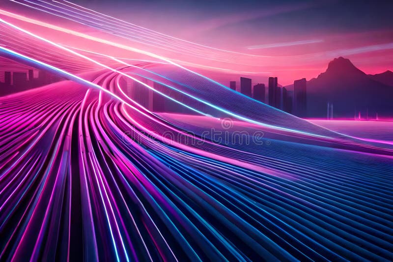 3d Render, Red Blue Wavy Neon Lines, Electronic Music Virtual Equalizer ...