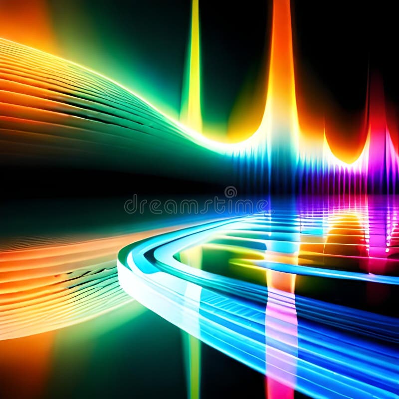 3d Render, Red Blue Wavy Neon Lines, Electronic Music Virtual Equalizer ...