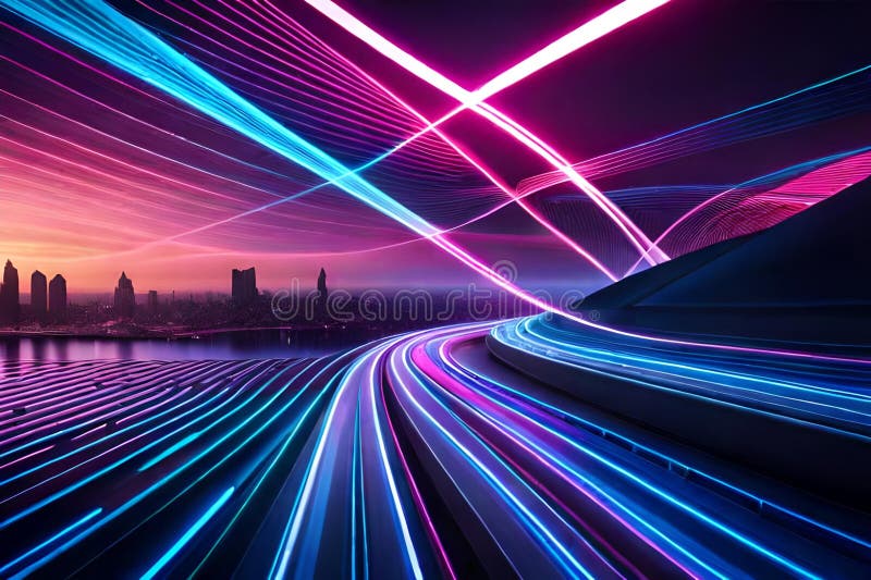 3d Render, Red Blue Wavy Neon Lines, Electronic Music Virtual Equalizer ...