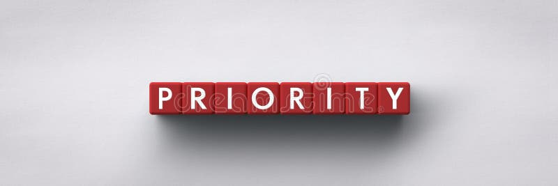3D Render Red Dices with the Word Priority Stock Illustration ...