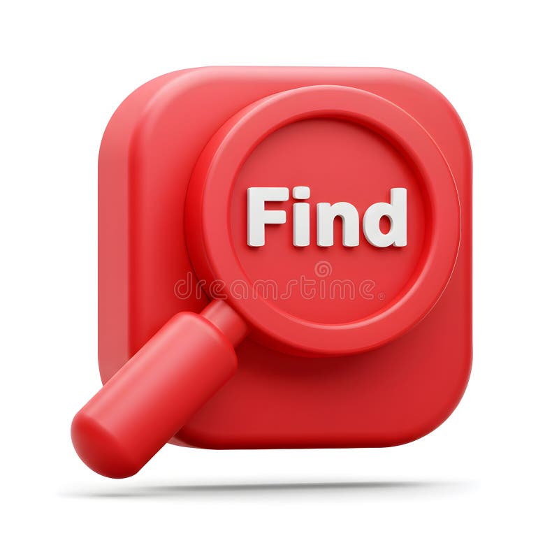 3D Render of Red Find Icon: Magnifying Glass Search Button for Apps and ...