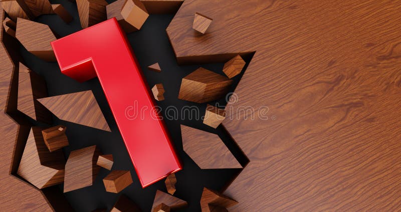 Red Number One, Explosion, Cracked Earth, Black Crack in the Wooden ...