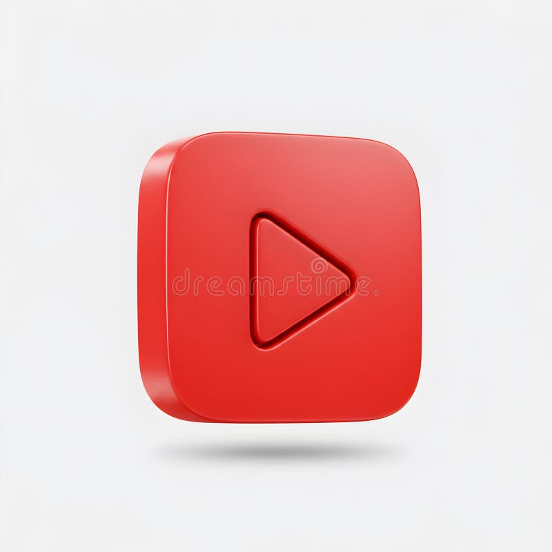 3D Render of a Red Play Button Icon Square Shape for Digital Media and ...