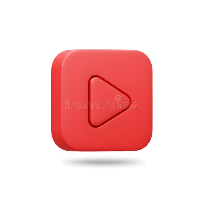3D Render of a Red Play Button Icon: a Square Shaped Multimedia Start ...
