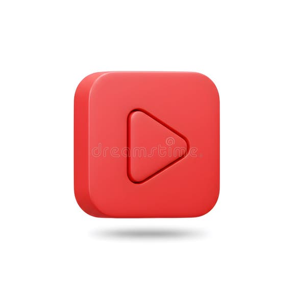 3D Render of a Red Play Button Icon: a Square Shaped Multimedia Start ...