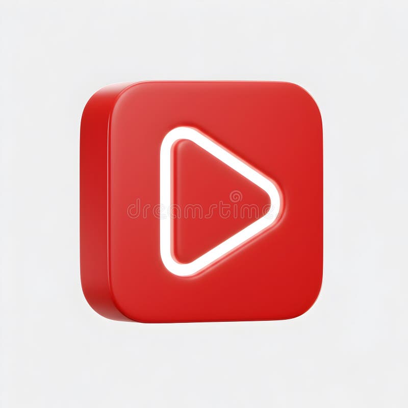 3D Render of a Red Play Button Icon with White Outline: a Modern ...