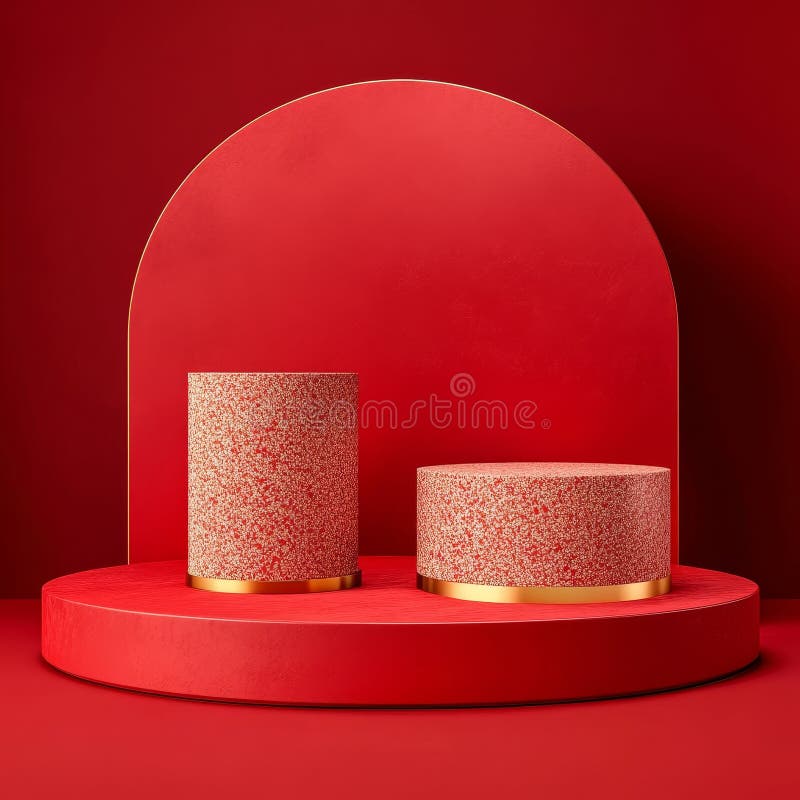 3d Render of Red Podium on Red Background with Circle Pattern. Stock ...