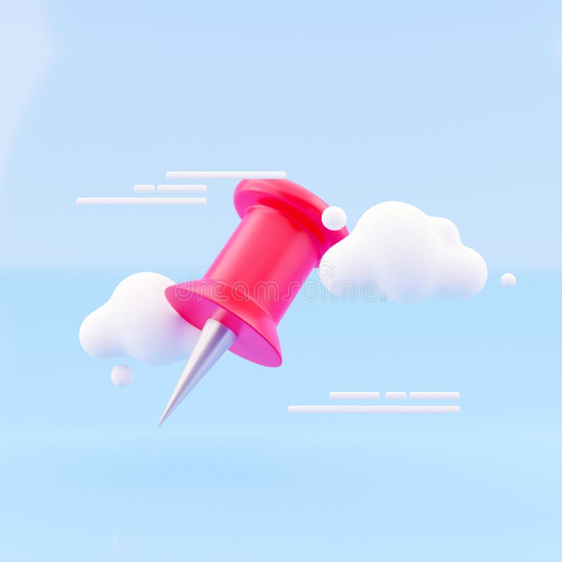 3d Render Red Push Pin with Cloud Isolated on Blue Background ...