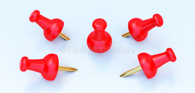 Realistic Red Push Pins. Pinned Office Thumbtack and Paper Push Pin ...