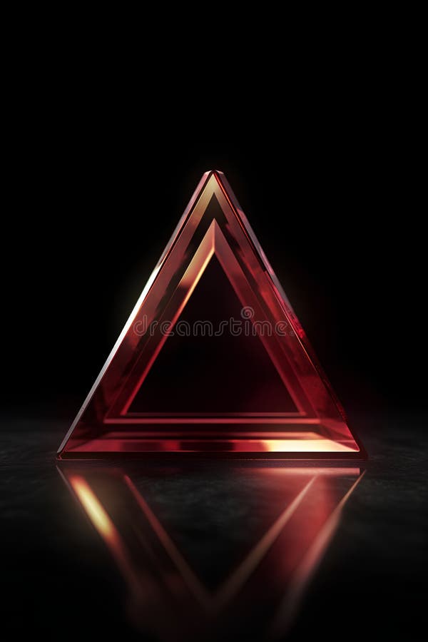 3d Render of Red Triangle with Reflection on Dark Background, Abstract ...