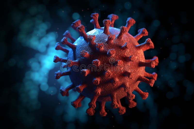 A 3D Render of a Red Virus with Spike Proteins Against a Dark ...