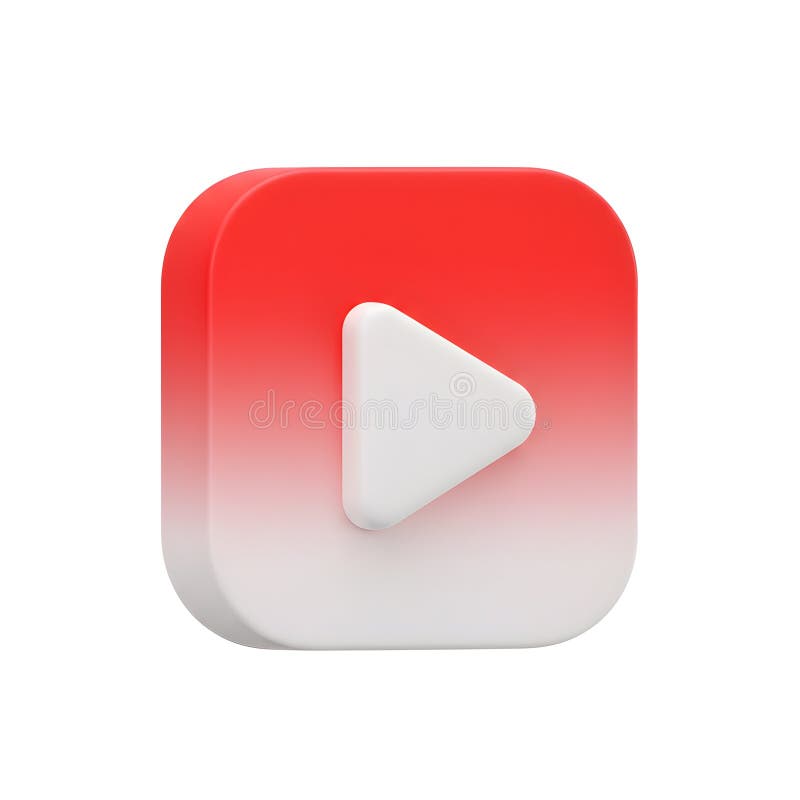 3D Render of Red and White Play Button Icon Digital Media Start ...