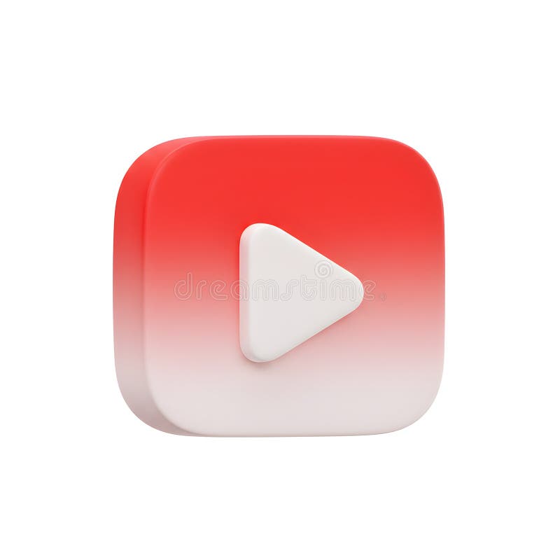 3D Render of Red and White Play Button Icon Gradient Design for Media ...
