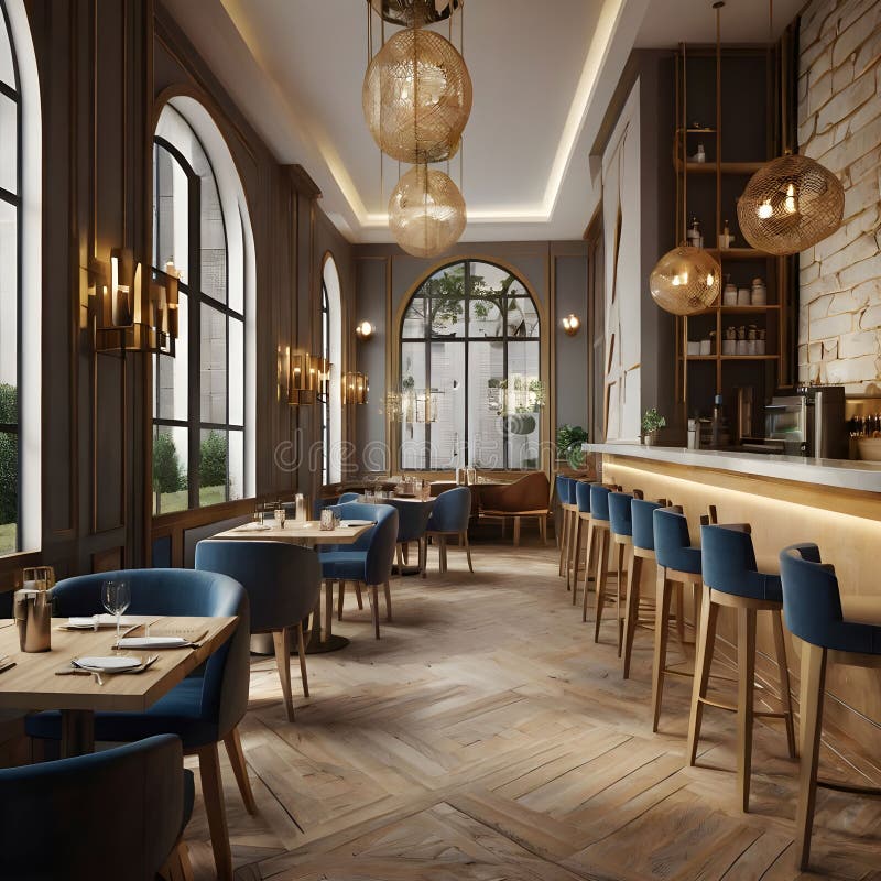 3d Render Render Luxury Restaurant Cafe Stock Image - Image of ...
