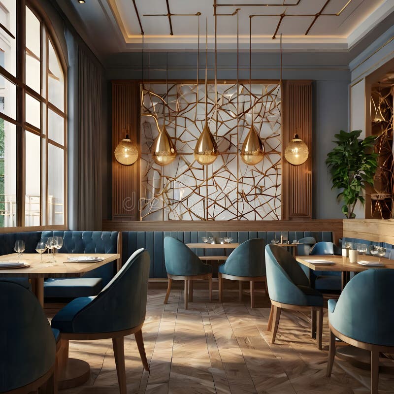 Render Luxury Restaurant Cafe Stock Illustration - Illustration of ...