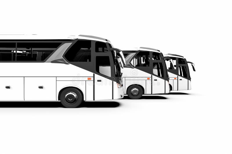 3D Render Image Representing a Fleet of Buses Stock Illustration ...