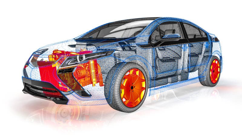 Engine Scan in an Wire Frame Car Stock Illustration - Illustration of ...