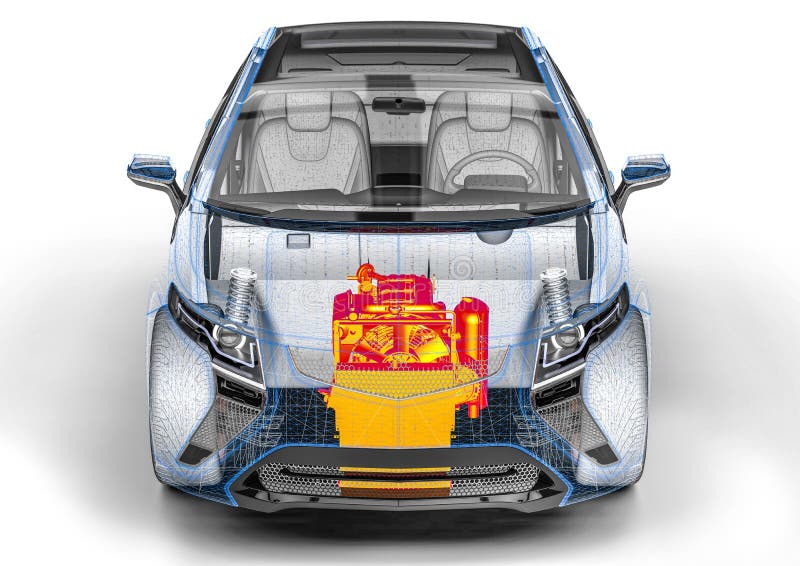 Engine Scan in an Wire Frame Car Stock Illustration - Illustration of ...